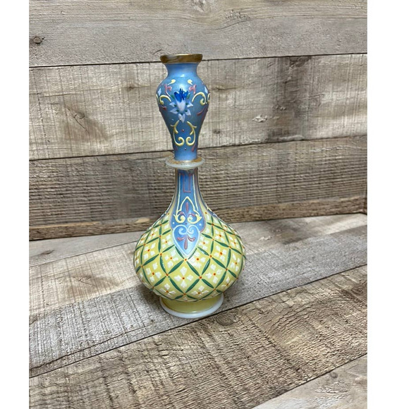 None | Accents | Vintage Bud Vase Hand Painted Yellow Blue Green | Poshmark